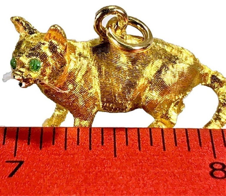 Lifelike 14K Yellow Gold Cat Pendant with 24K Gold Wash and Emerald ...