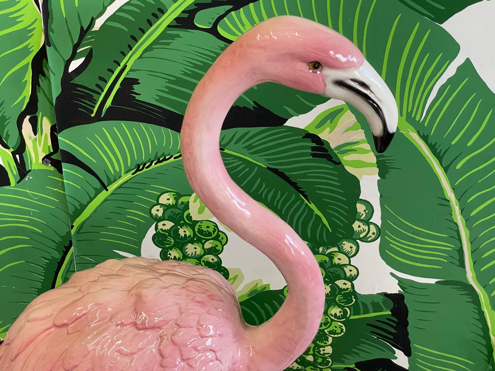 Life-size Ceramic Flamingo Sculpture Made in Italy For Sale at 1stDibs