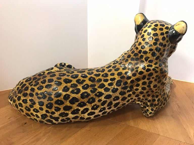 Lifesize Italian Glazed Porcelain Crouching Leopard Tiger Sculpture ...