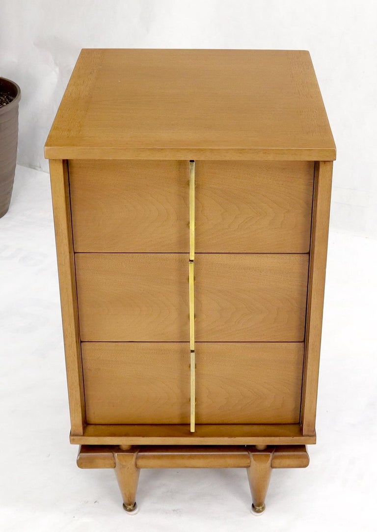 Light American Walnut Three Drawer End Table Night Stand w/ Brass ...