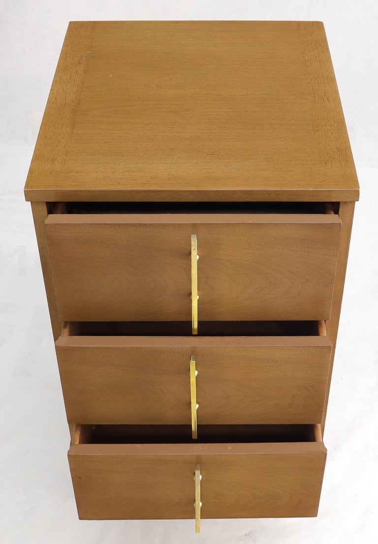 Light American Walnut Three Drawer End Table Night Stand w/ Brass ...