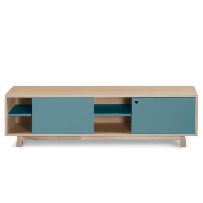 Light Blue 2-Door TV Cabinet in Ash Wood, Design Eric Gizard, Paris For ...