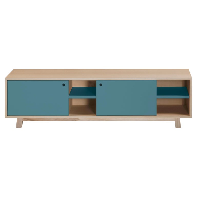 Light Blue 2-Door TV Cabinet in Ash Wood, Design Eric Gizard, Paris For ...