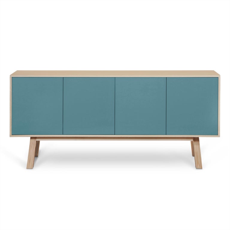 Light Blue 4-Door Sideboard Kube in Ash Wood, Design by Eric Gizard ...