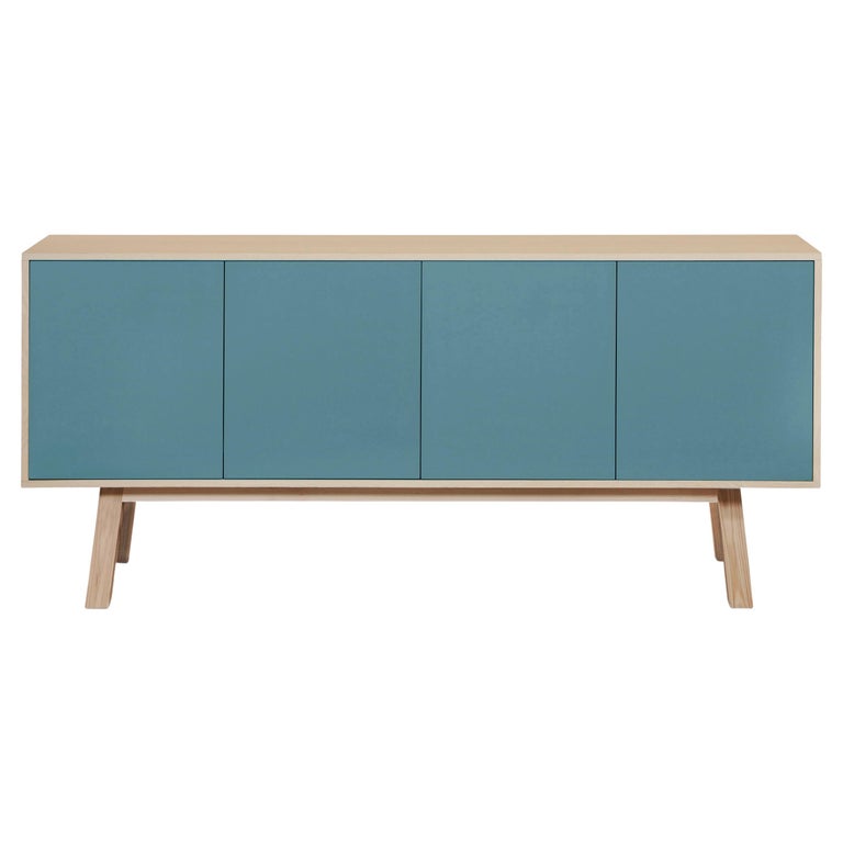 Light Blue 4-Door Sideboard Kube in Ash Wood, Design by Eric Gizard ...