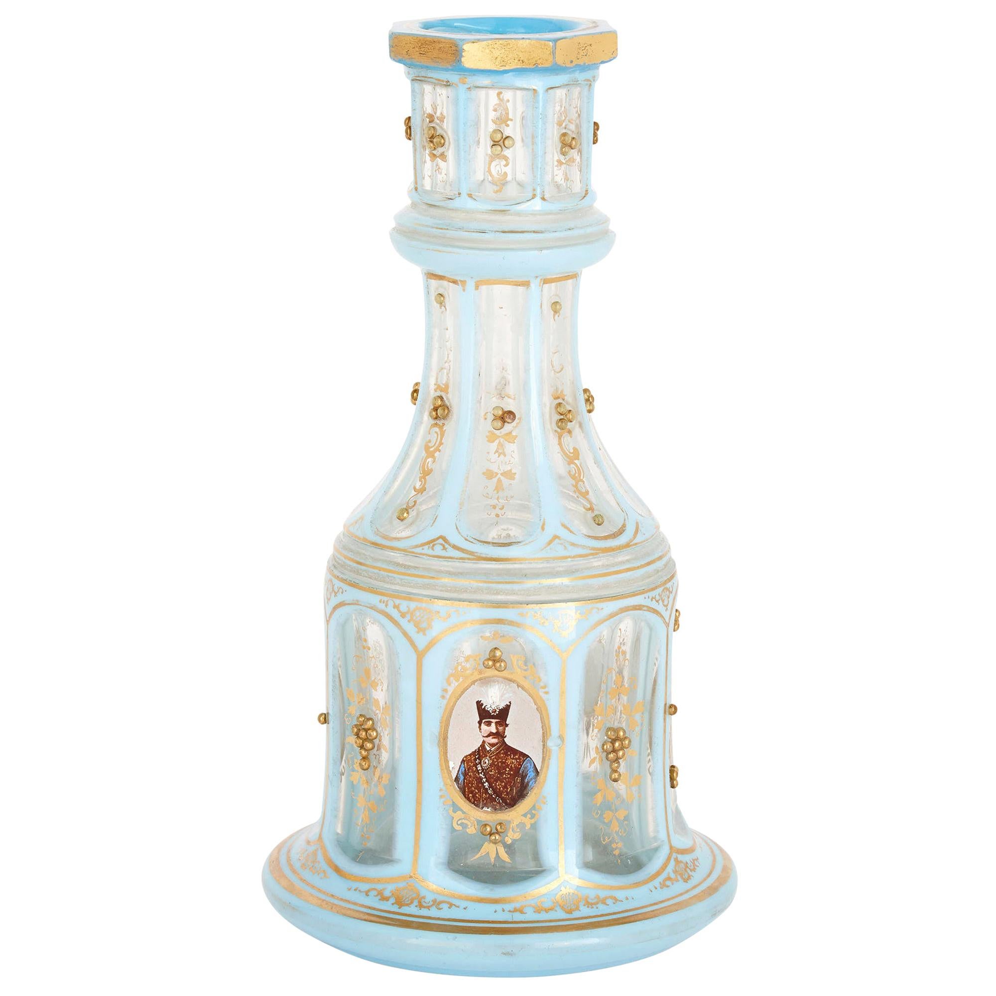 Cut Engraved and Painted, Bohemian Glass Huqqa Base at 1stDibs