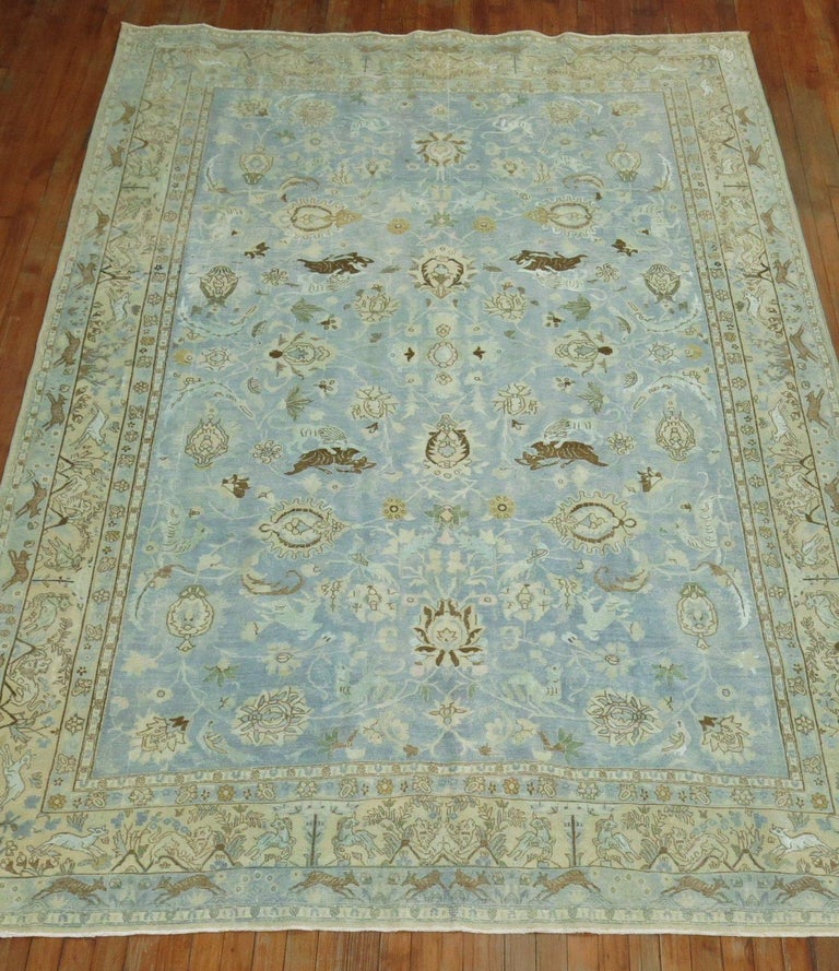 Light Blue Animal Persian Tabriz Rug For Sale at 1stDibs
