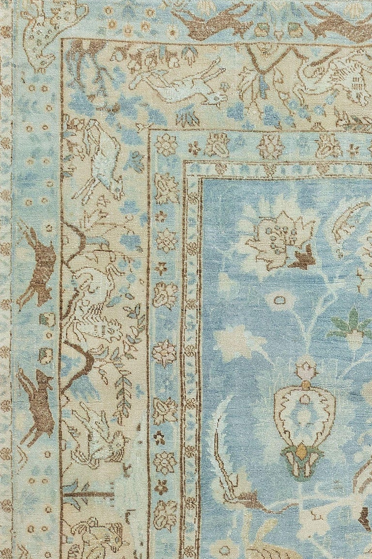 Light Blue Animal Persian Tabriz Rug For Sale at 1stDibs