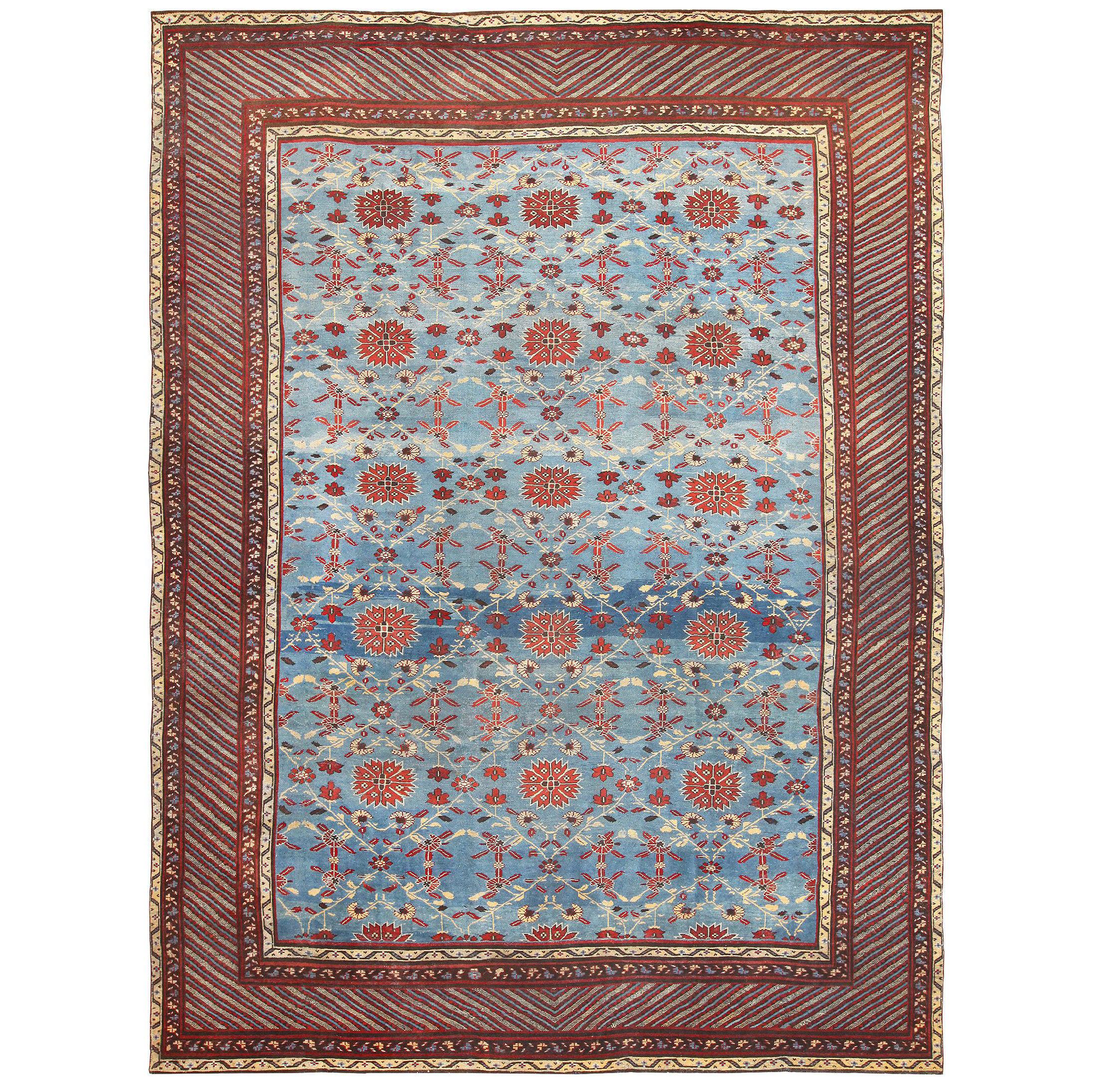 Light Blue Antique Indian Rug. Size: 10 ft 10 in x 14 ft 6 in (3.3 m x ...