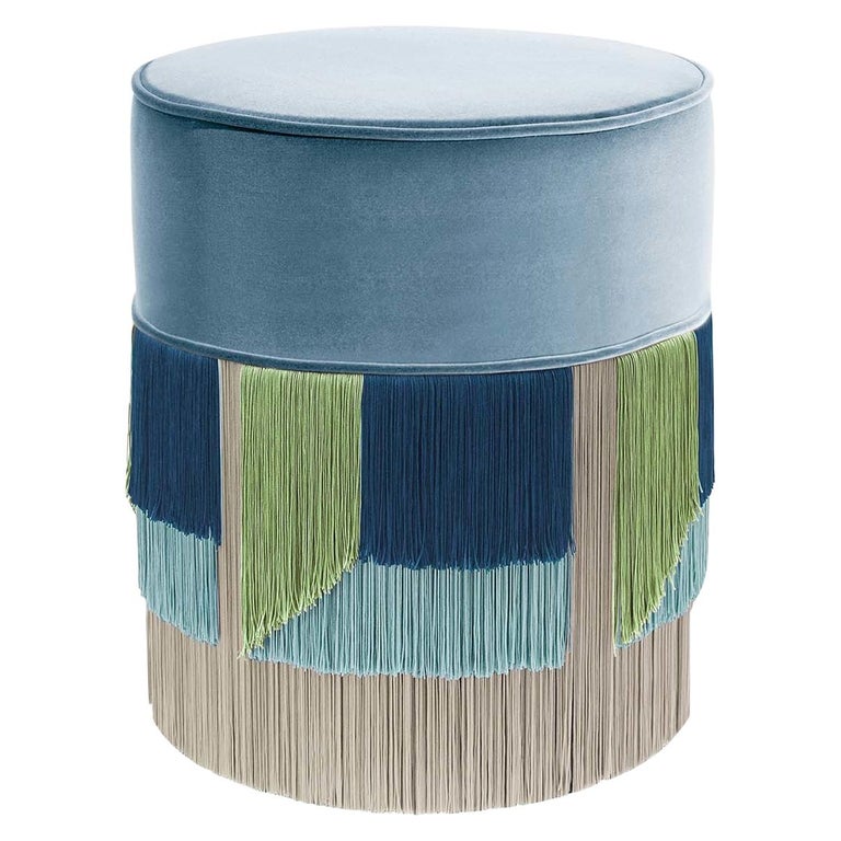 Light Blue Couture Geometric Flo Pouf For Sale at 1stDibs