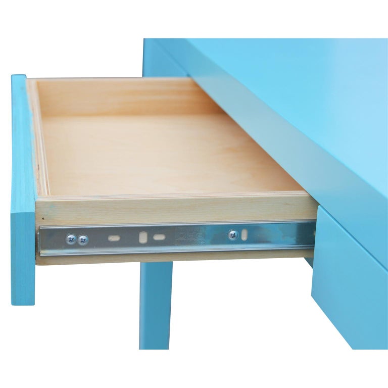 Light Blue Custom Modern Three Drawer Light Blue Writing Desk For Sale ...