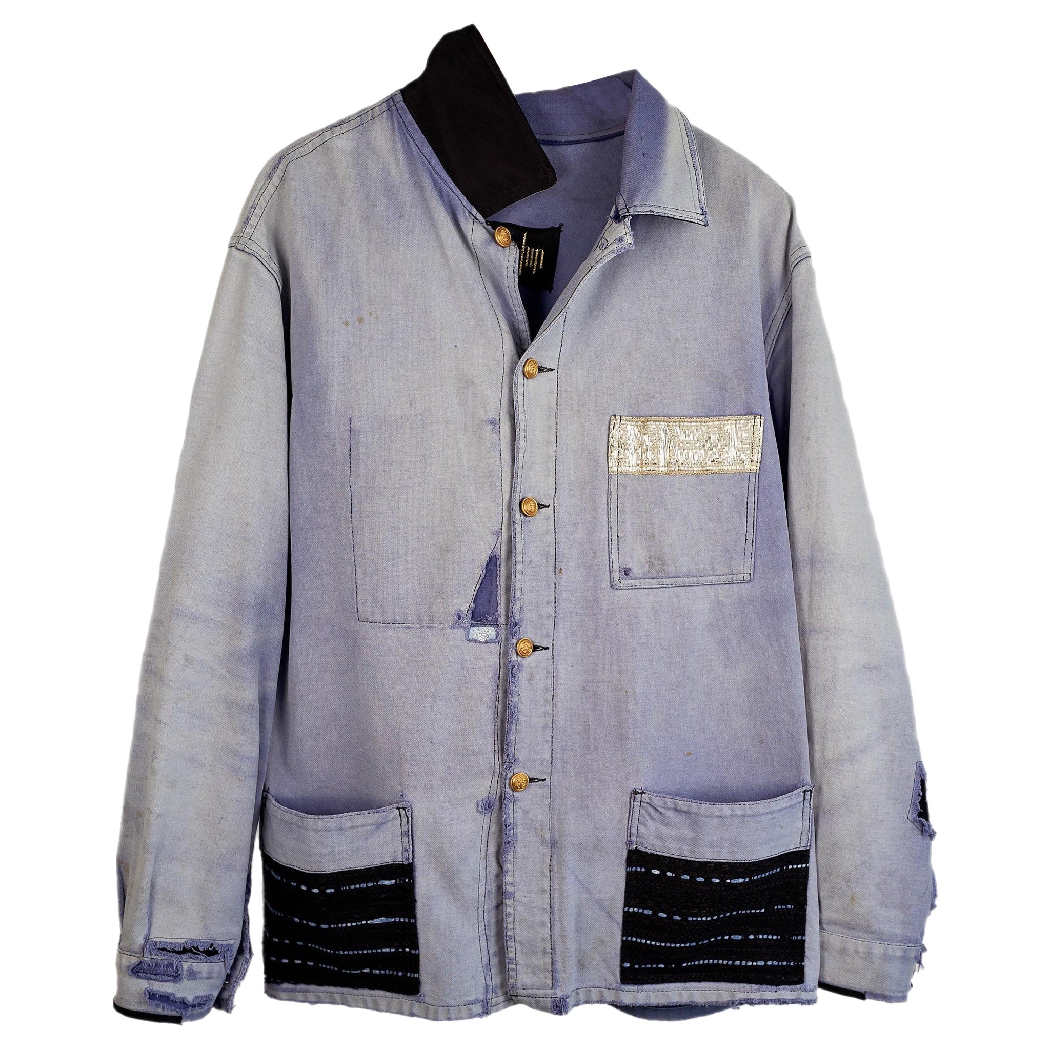 French Distressed Blue Work Wear Pink White Gold Tweed Pockets Light ...
