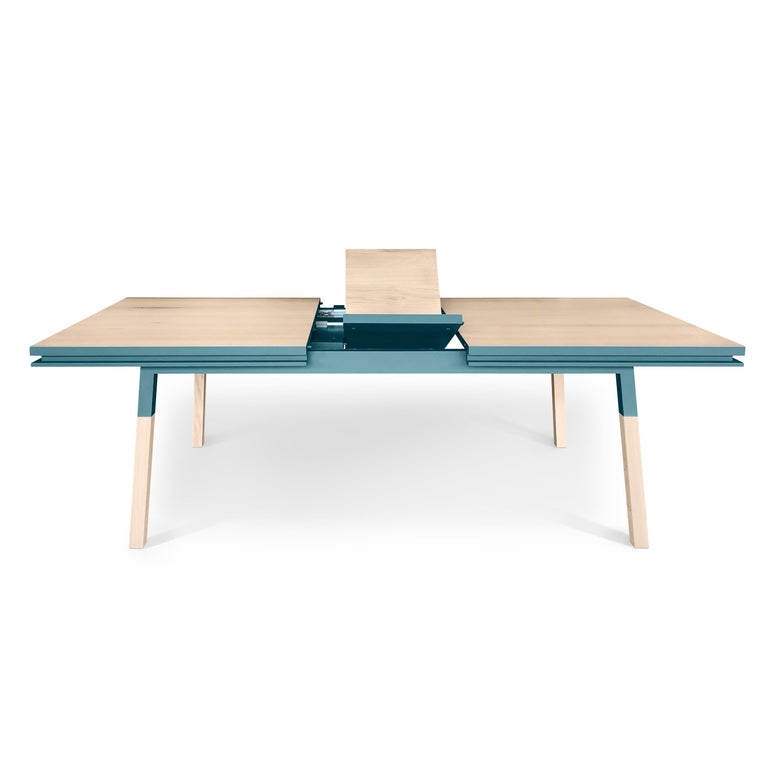 Light Blue Extensible Table in Solid Ash Wood, Designed by Eric Gizard ...