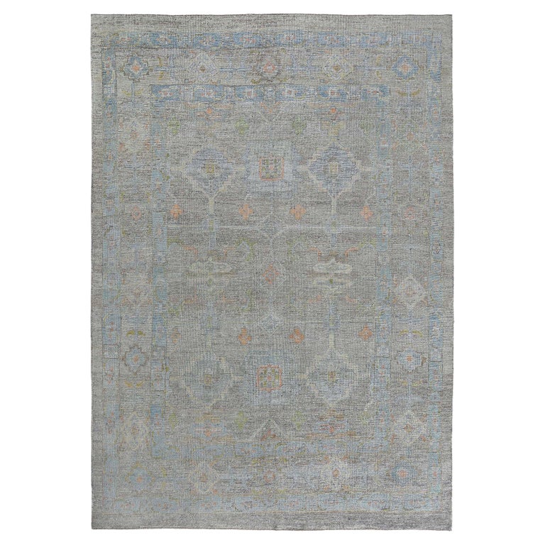 Light Blue Faded Oushak Rug For Sale at 1stDibs