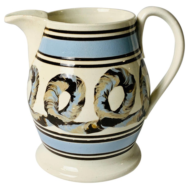 Light Blue Mochaware Pitcher with Cable Decoration, England, circa 1820 ...
