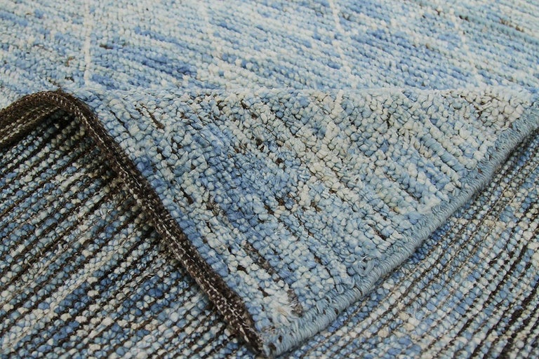 Light Blue Modern Moroccan Style Runner Rug. Size: 2 ft 9 in x 10 ft 9 ...