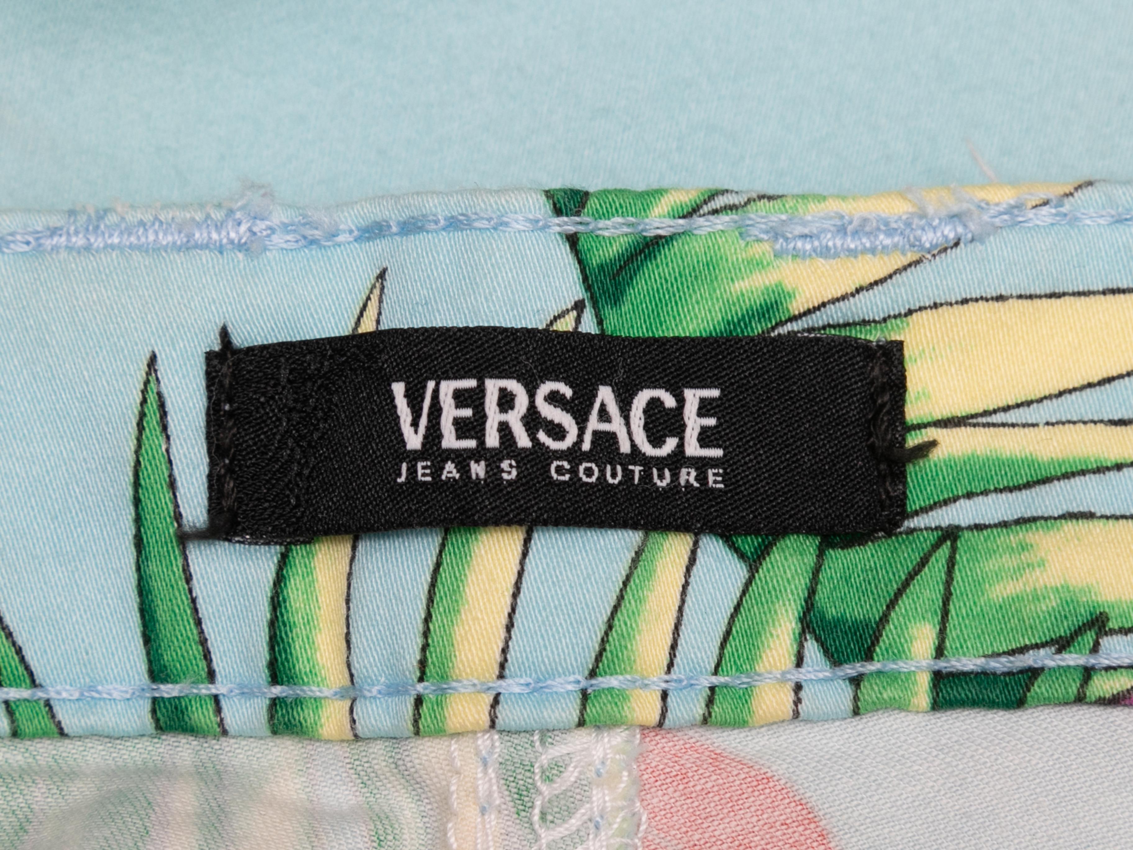 Light Blue and Multicolor Versace Jeans Couture Tropical Print Cropped ...