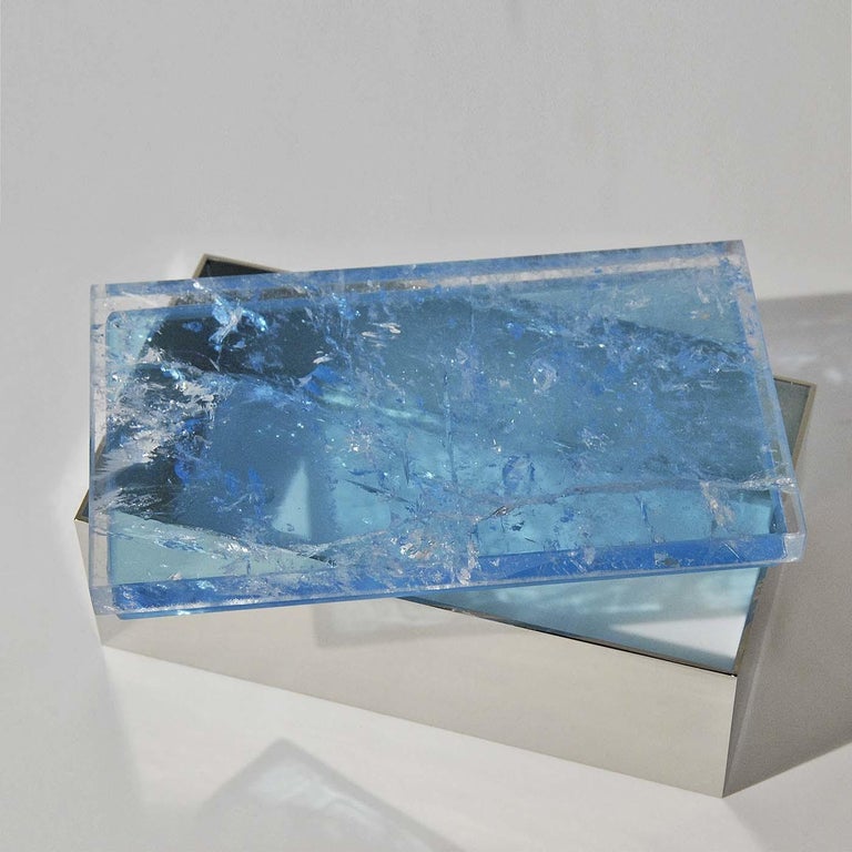 Light Blue Quartz Brass Box For Sale at 1stDibs