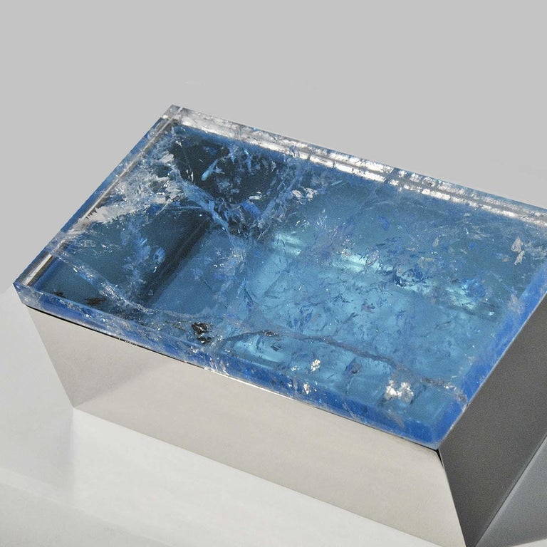 Light Blue Quartz Brass Box For Sale at 1stDibs