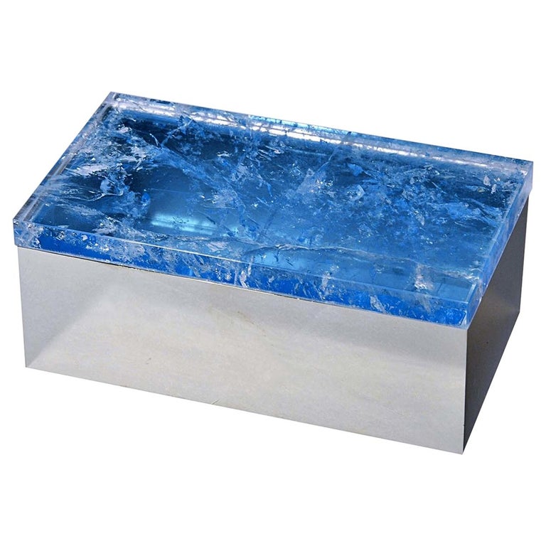 Light Blue Quartz Brass Box For Sale at 1stDibs