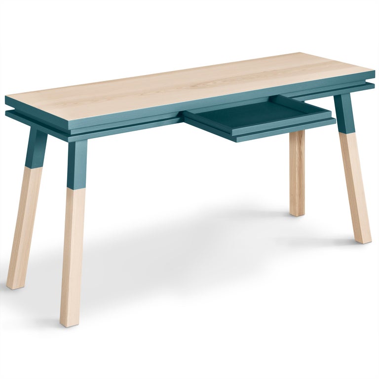 Light Blue rectangular desk console table, scandinavian design with 11 ...