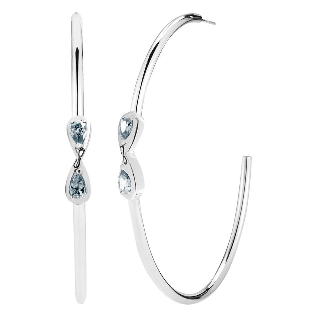 Light Blue Topaz Blossom Stone Open Hoops For Sale at 1stDibs