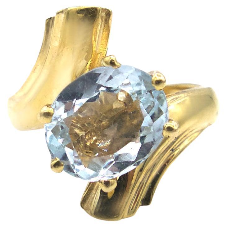 Light Blue Topaz with Dark Blue Topaz Baguettes 14K Yellow Gold Ring ...