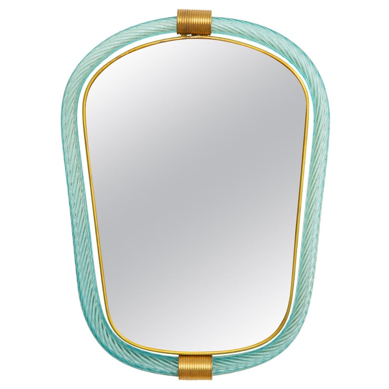 Light Blue Twisted Rope Murano Glass Mirror, in Stock at 1stDibs