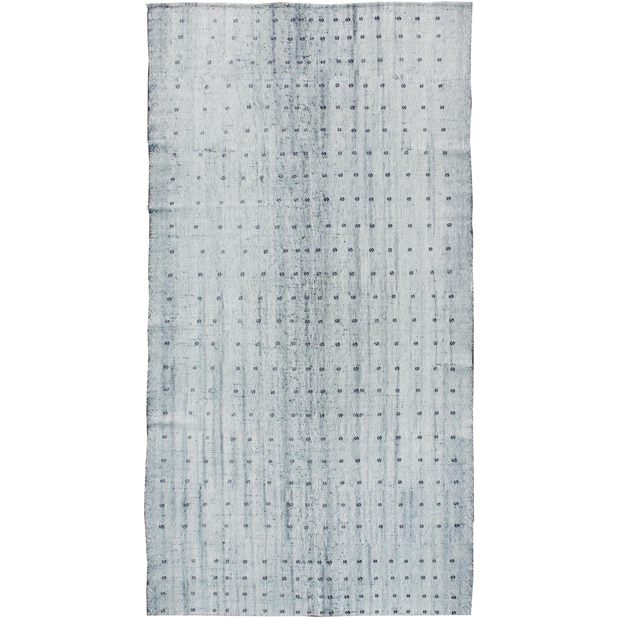 Light Blue Vintage Turkish Kilim with Black and Brown Color Dots at 1stDibs