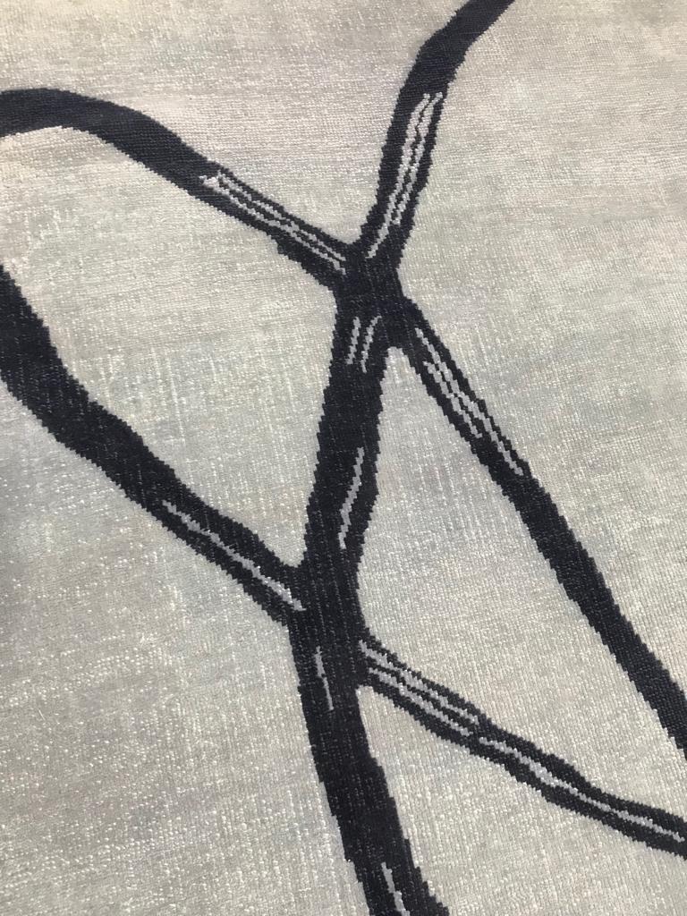Light Blue with Navy Post Modern Hand Knotted Wool Rug in Japanese ...