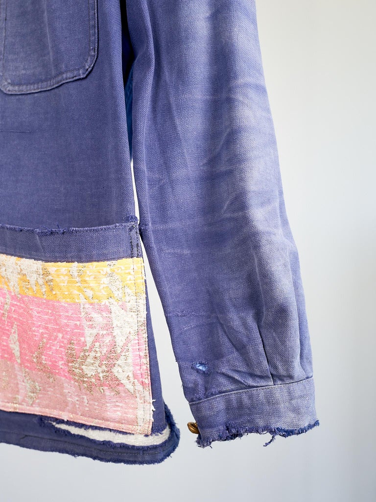 Light Blue Work Wear Jacket Pink White Gold Tweed Pockets Light Blue ...