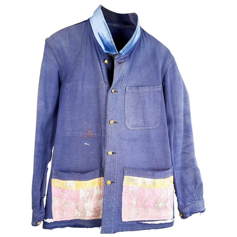 Light Blue Work Wear Jacket Pink White Gold Tweed Pockets Light Blue ...