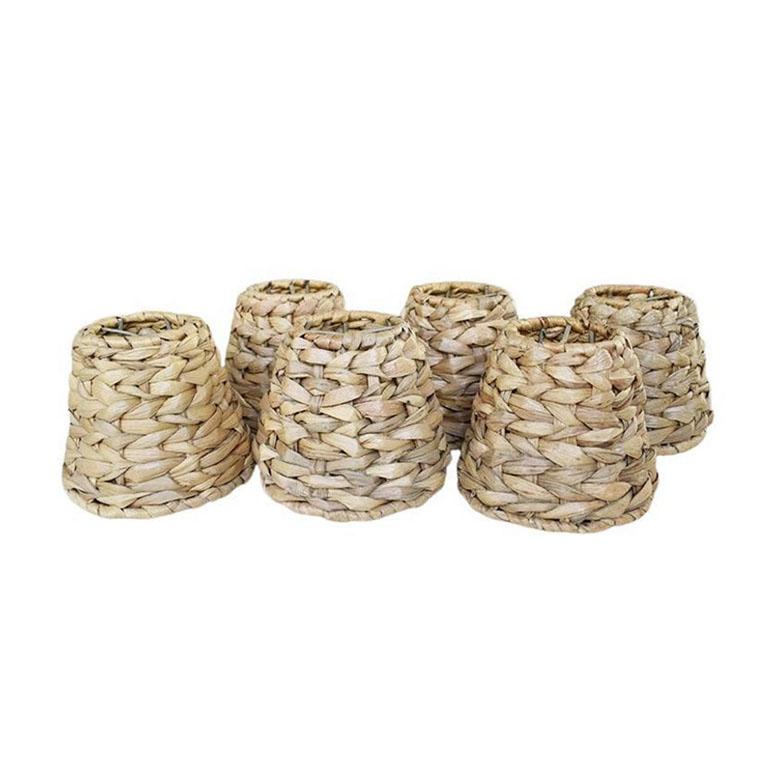 Light Brown Woven Raffia Wicker Bamboo Chandelier Lamp Shades, Set of 6 ...