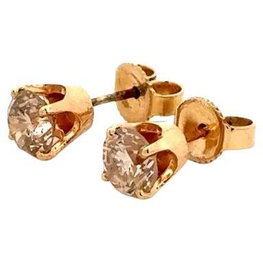 Light Chocolate Brown RBC Diamond Gold Stud Earrings For Sale at 1stDibs
