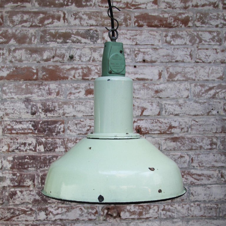 Light Green Enamel Vintage Industrial Pendant Light For Sale at 1stDibs