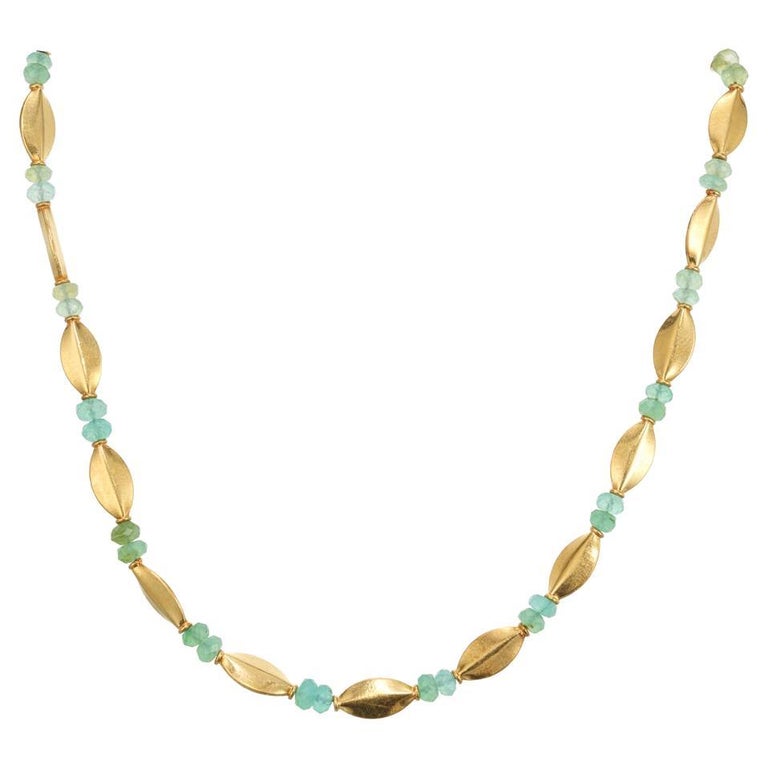 Light Green Faceted Bead 22k Yellow Gold Toggle Link Necklace For Sale ...