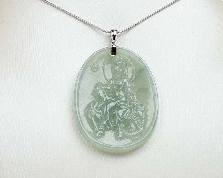 Light Green Jadeite Jade Quan Yin Pendant, Certified Untreated For Sale ...