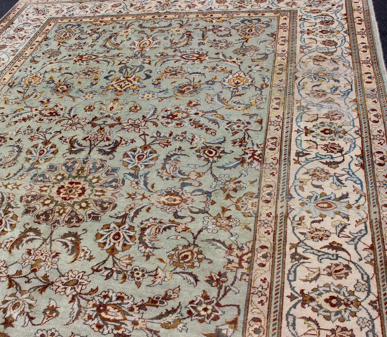 Light Green Vintage Persian Kashan Rug With All Over Design For Sale at ...