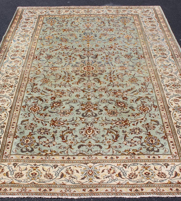 Light Green Vintage Persian Kashan Rug With All Over Design For Sale at ...