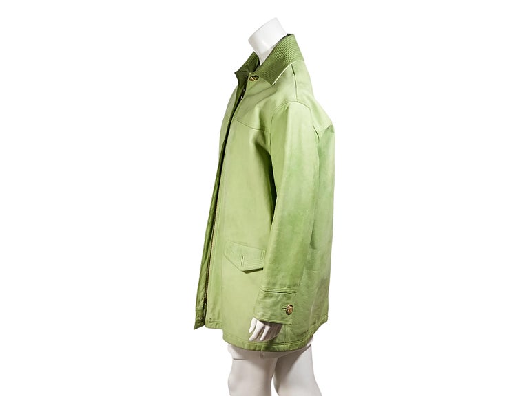 Light Green Vintage Versus Gianni Versace Leather Coat For Sale at ...