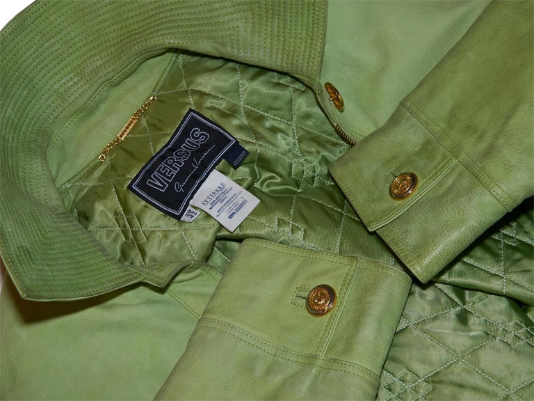 Light Green Vintage Versus Gianni Versace Leather Coat For Sale at ...