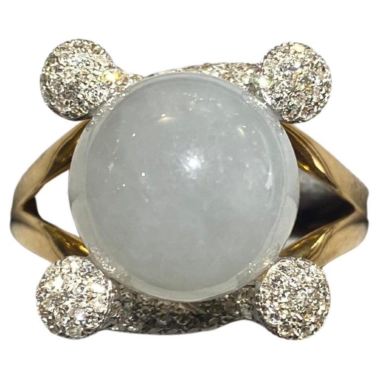 Light Lavender Color Type A Jadeite and Diamond Ring in 18k Yellow Gold ...