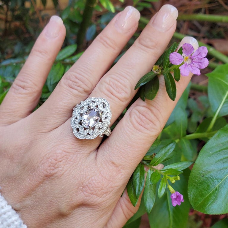 Light Lavender Scapolite and Diamond Vintage Inspired 14kt White Gold ...