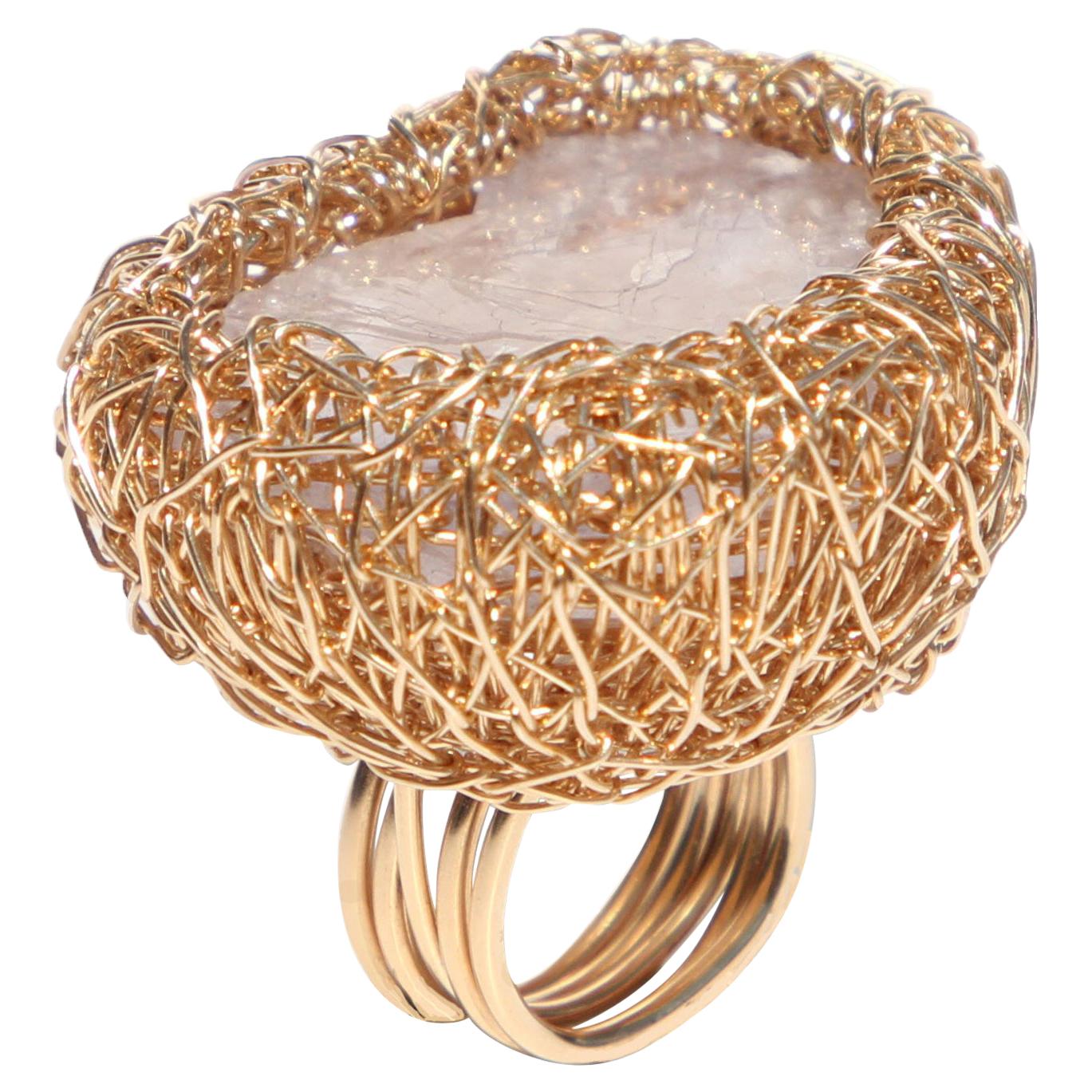 Raw Chrysoprase in Gold Woven Statement Cocktail Ring by Sheila Westera ...