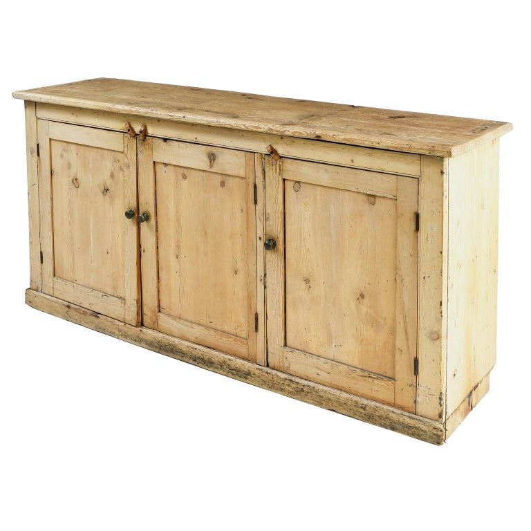 Light Pine Rustic Counter Console with 3 Doors and Interior Shelving ...