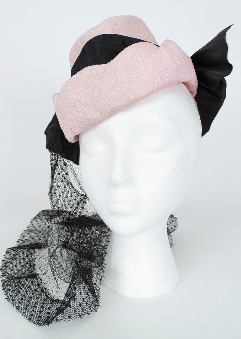 Light Pink Miniature Tilted Top Hat with Trailing Black Veil – O/S ...