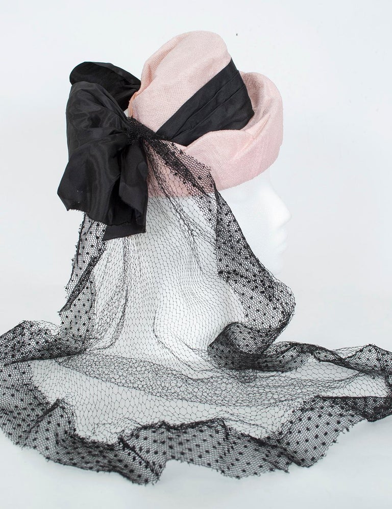 Light Pink Miniature Tilted Top Hat with Trailing Black Veil – O/S ...