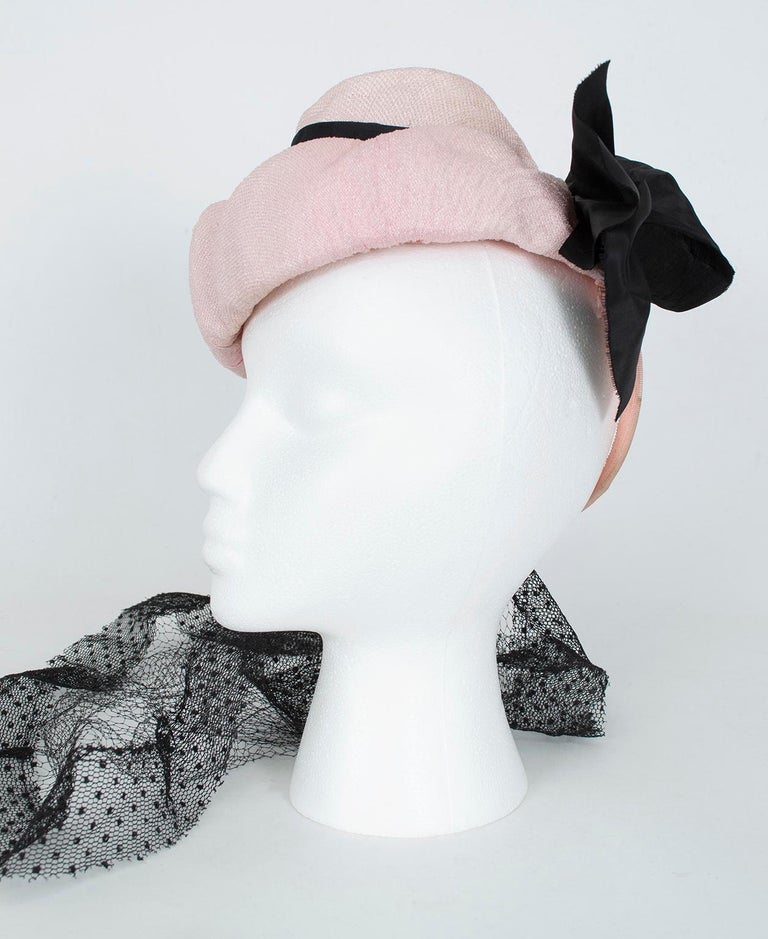 Light Pink Miniature Tilted Top Hat with Trailing Black Veil – O/S ...