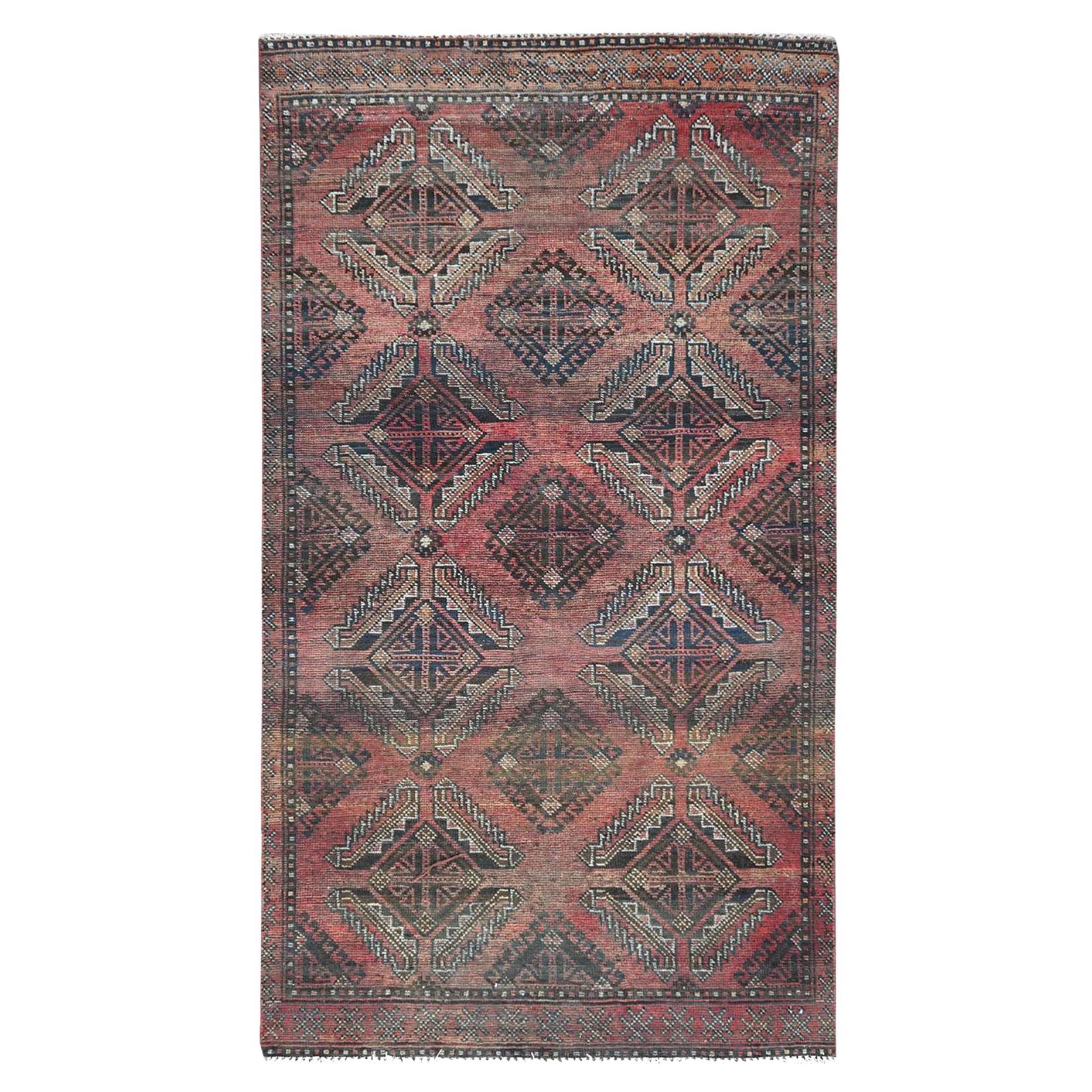 Light Red Bohemian Vintage Persian Baluch Distressed Hand Knotted Pure ...