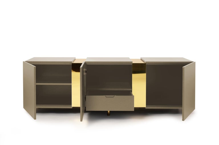 Light Turtle Dove Sideboard in Brass and Colorful LacqueredWood ...